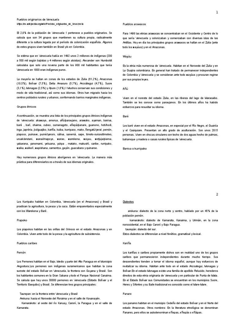 Pueblos Originarios De Venezuela Etnias Pdf Pueblos Indígenas De 1913