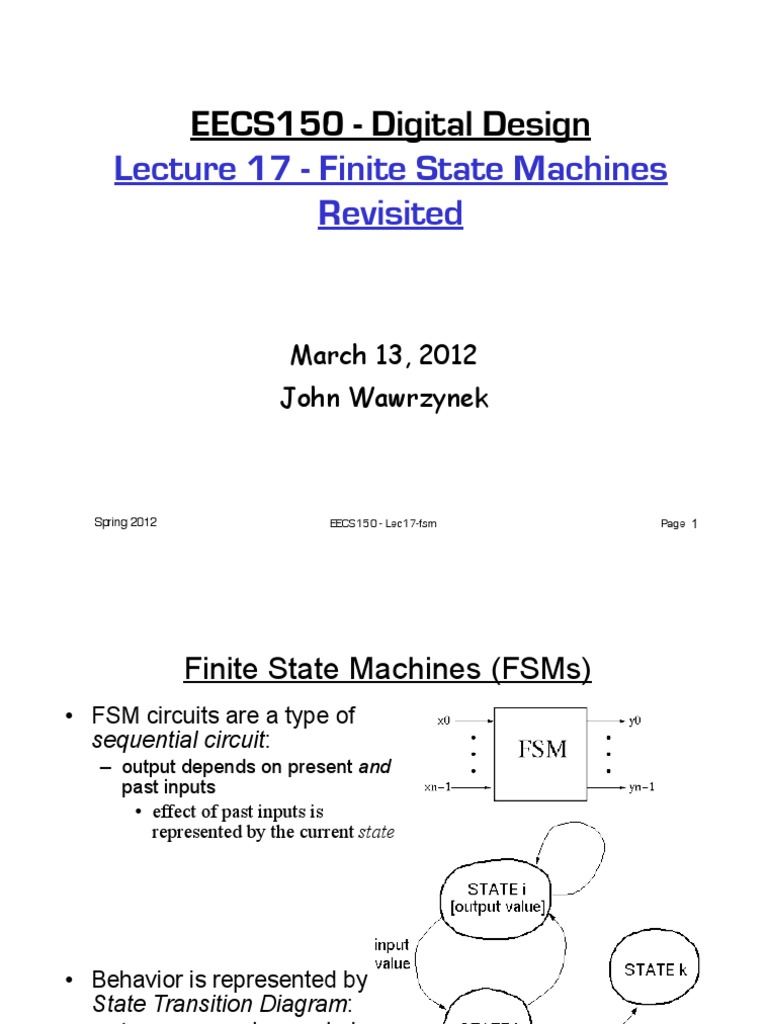 Lec17 FSM PDF | PDF | Electronic Design | Digital Technology