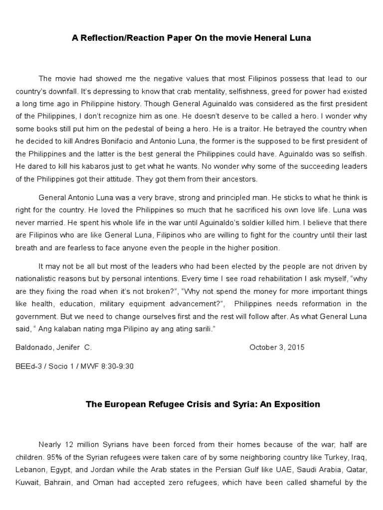 A Reflection/Reaction Paper On The Movie Heneral Luna | PDF | Refugees ...