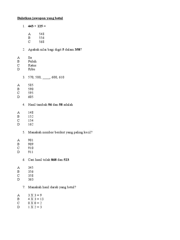Bulatkan Jawapan Yang Betul | PDF