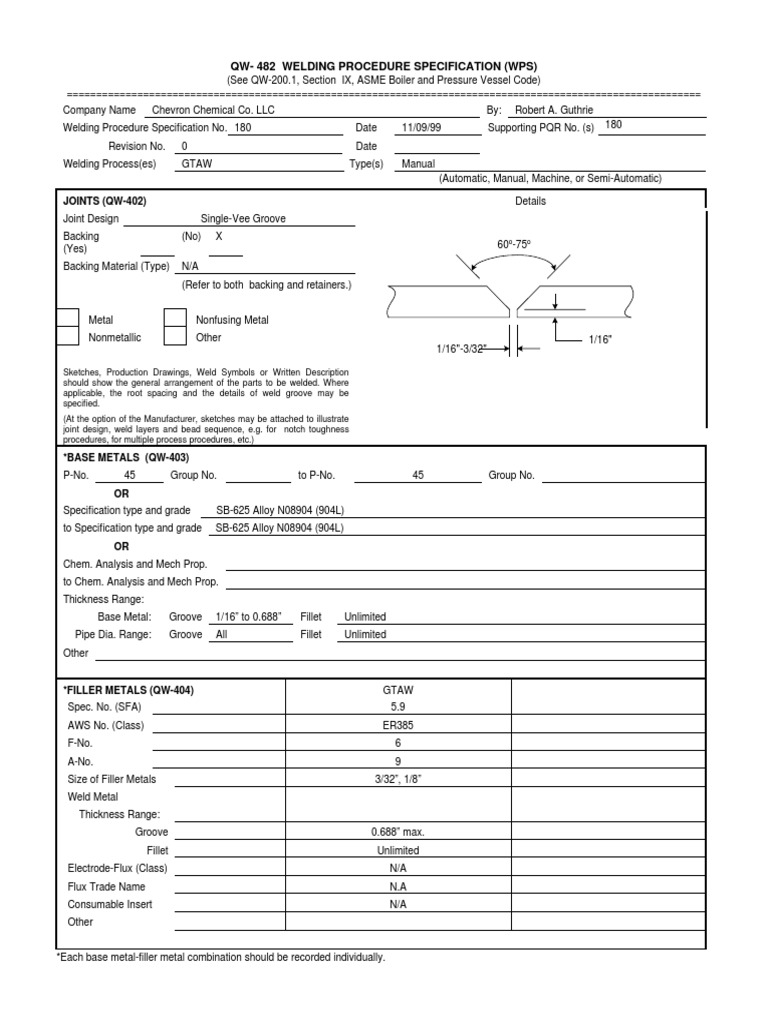 Qw-482 Welding Procedure Specification (WPS) | PDF | Welding | Construction