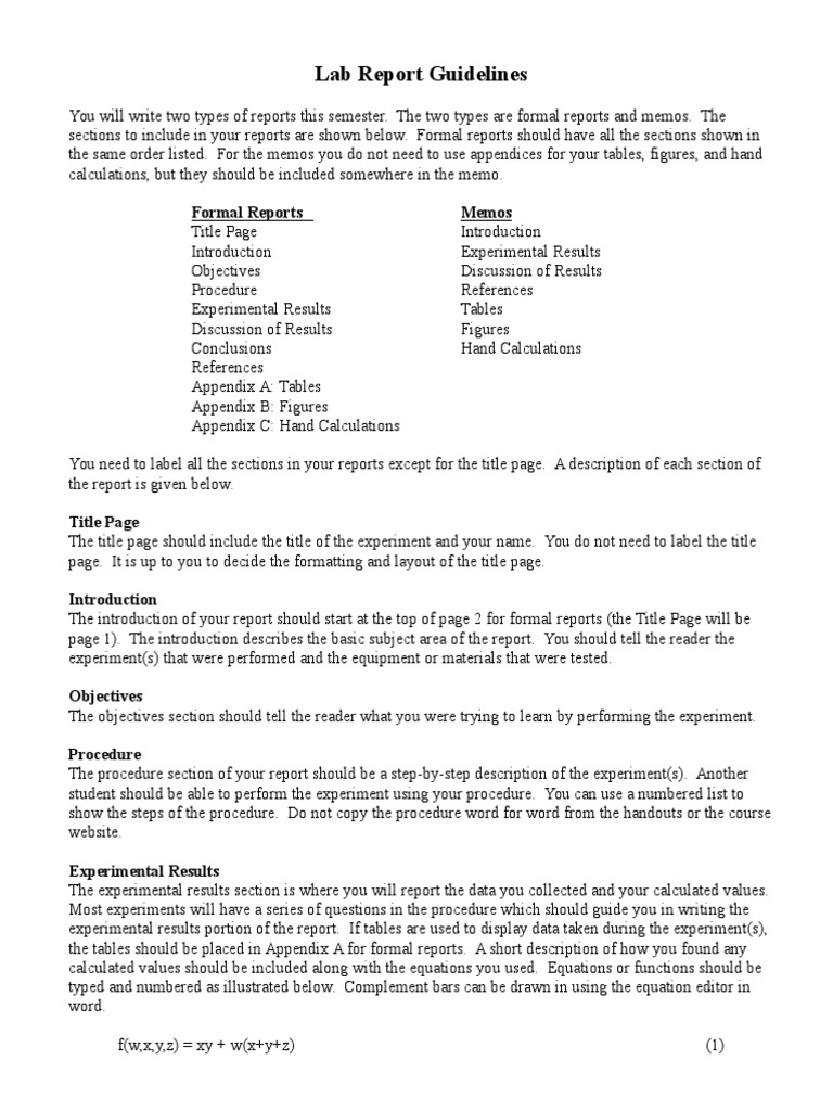 Lab Report Guidelines: Formal Reports Memos | PDF | Experiment | Cognition