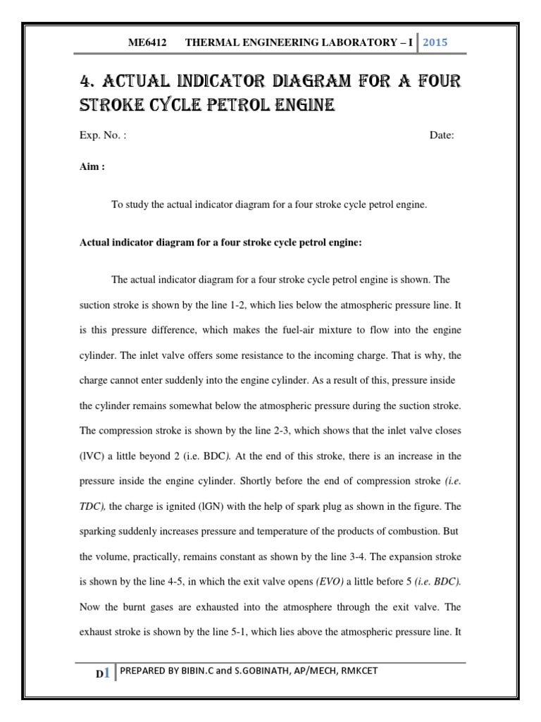Actual Indicator Diagram For A Four Stroke Cycle Petrol Engine | PDF