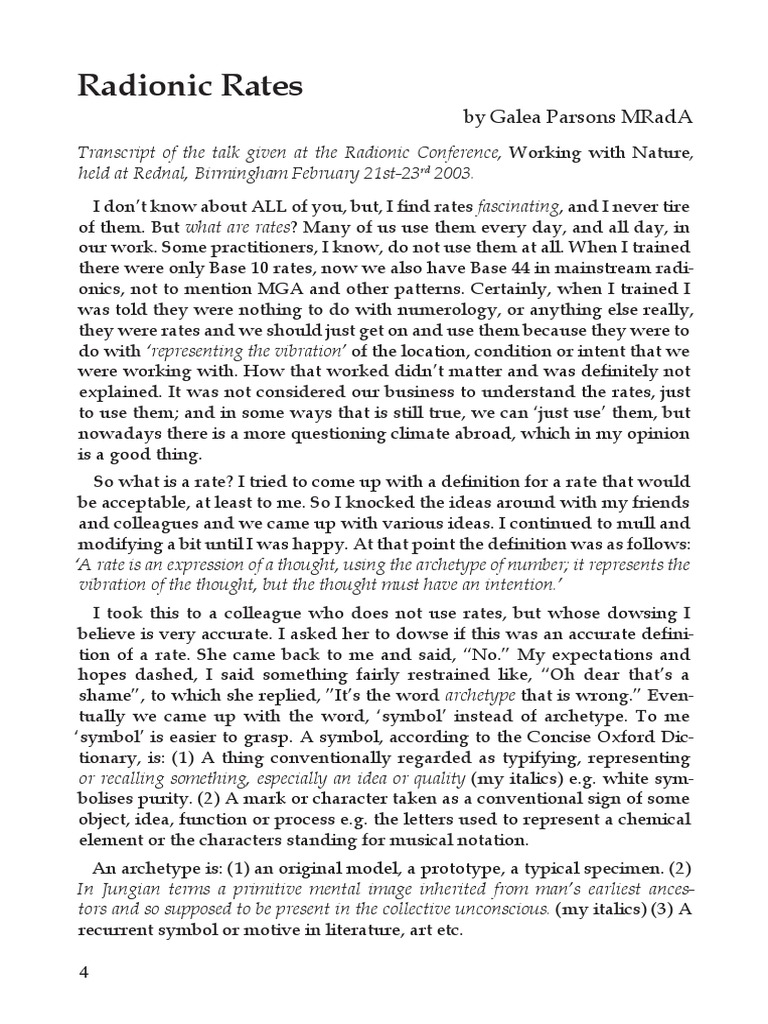 Radionic Rates by Galea Parsons MRadA | PDF | Carl Jung | Planets