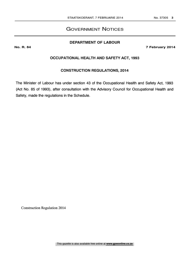 Construction Regulations 2014 Full Version | PDF | Occupational Safety ...
