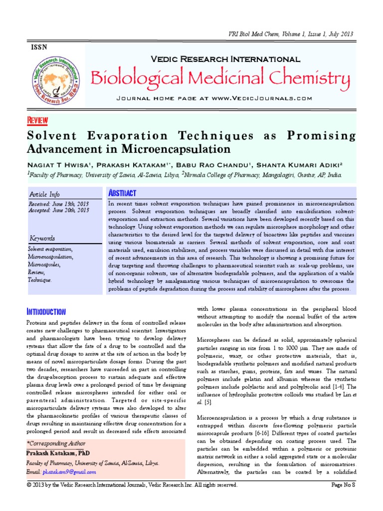 Emulsion Solvent Evaporation Microencapsulation Review | PDF | Emulsion | Polyethylene Glycol