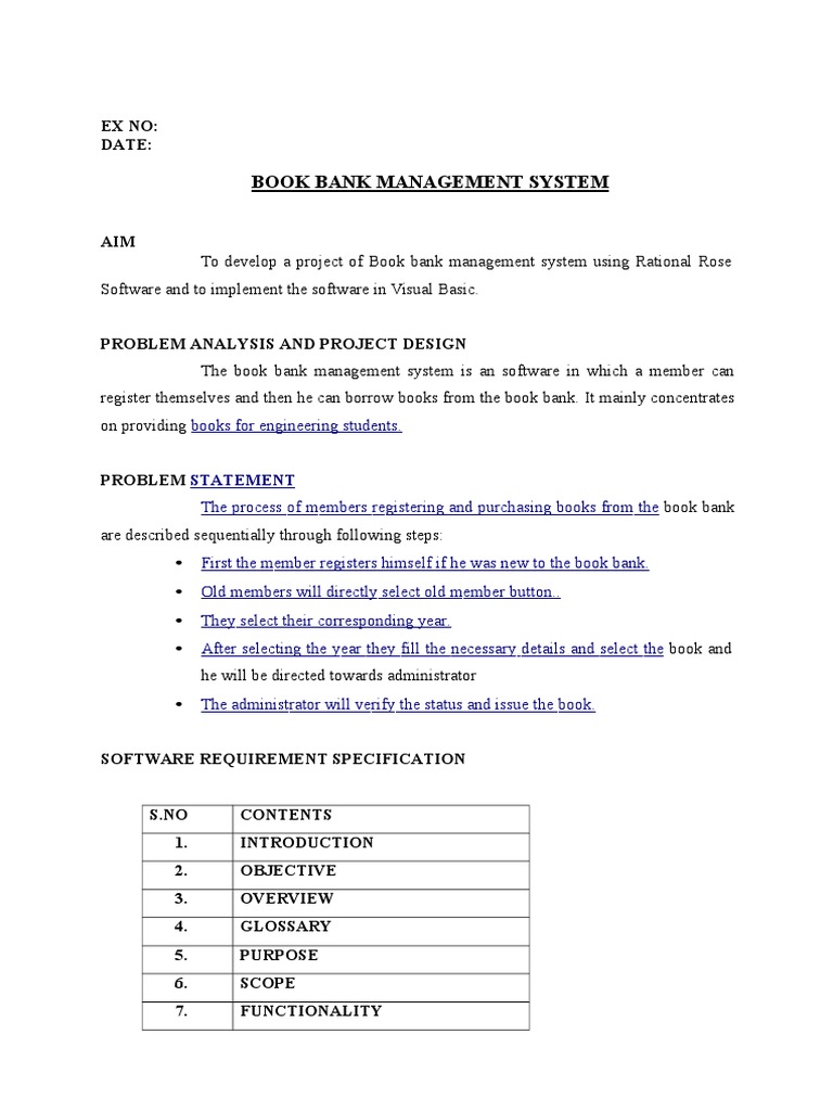 Book Bank Management System: Ex No: Date | PDF | Use Case | Unified ...