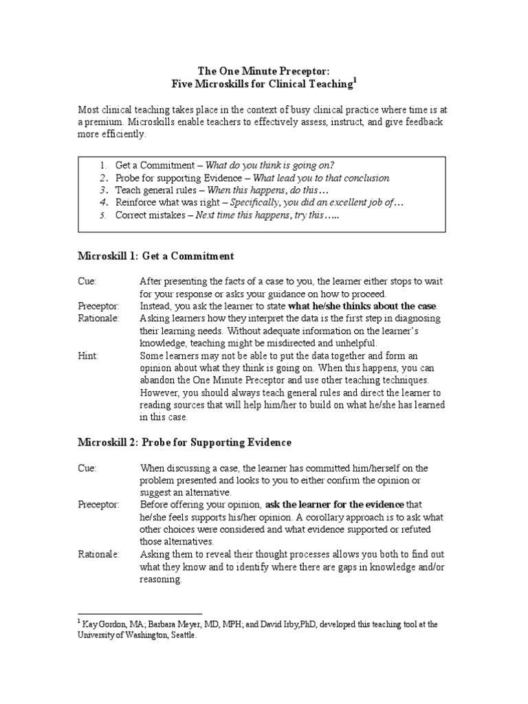 The One Minute Preceptor | PDF | Reason | Learning