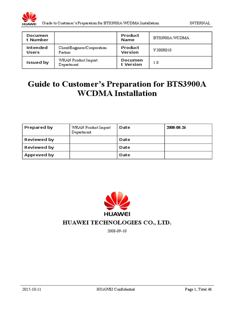 Guide To Customer's Preparation For BTS3900A WCDMA Installation ...