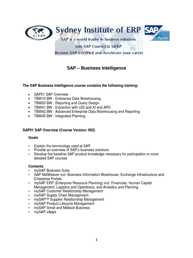 SAP BI Business Intelligence Outline 2014 | PDF | Business Intelligence ...