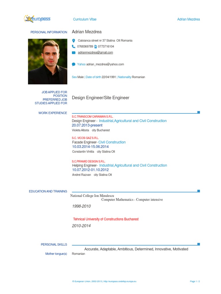 Curriculum Vitae Adrian Mezdrea | PDF