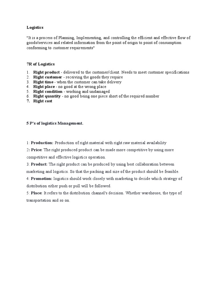 Logistics Notes | PDF | Transport | Cargo