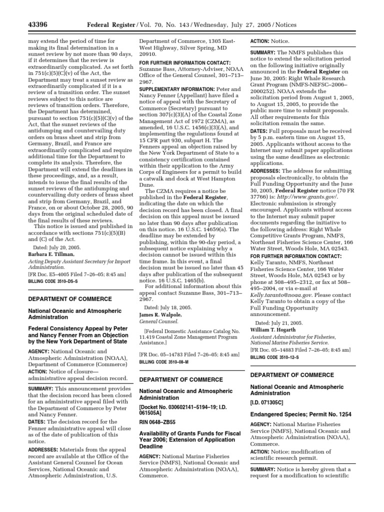 Notice: Coastal Zone Management Programs and Estuarine Sanctuaries ...