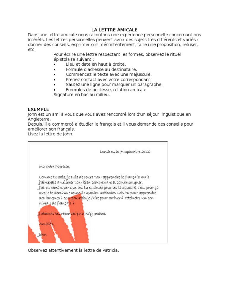 Rédiger une lettre amicale efficace | PDF | Langue française | Écriture