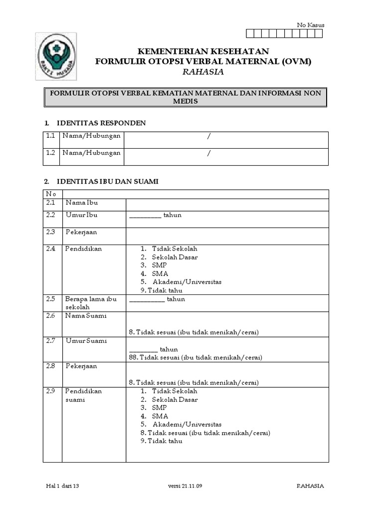 Formulir OVM (Revisi 20100524) | PDF | Kesehatan Holistik | Gaya Hidup