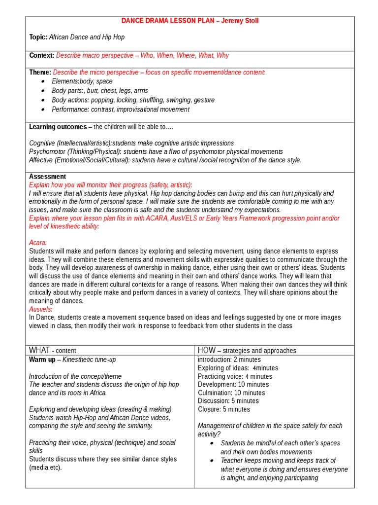 Dance Drama Lesson Plan 4 | PDF | Hip Hop | Dances