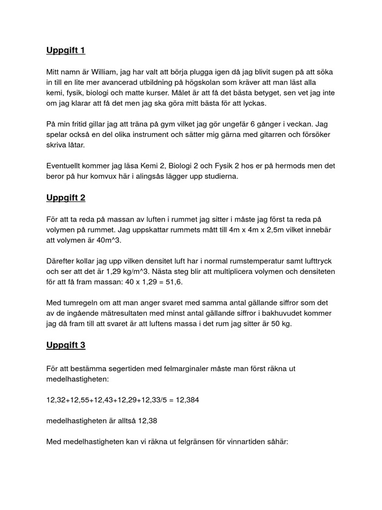 Uppdrag 1 Fysik 1 | PDF