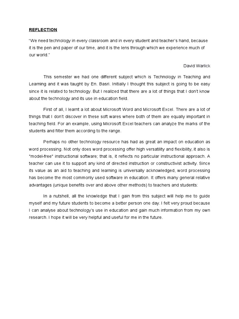 Technology in Education Reflection | PDF | Career & Growth