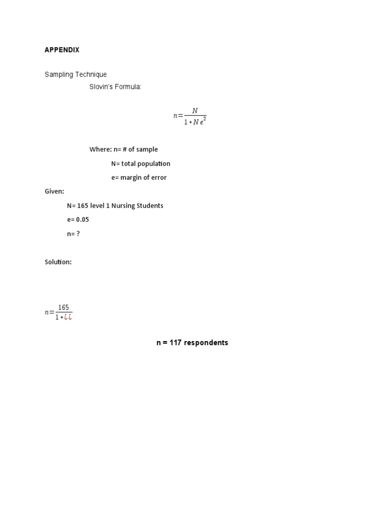 Sampling Technique Slovin S Formula | PDF | Weighted Arithmetic Mean