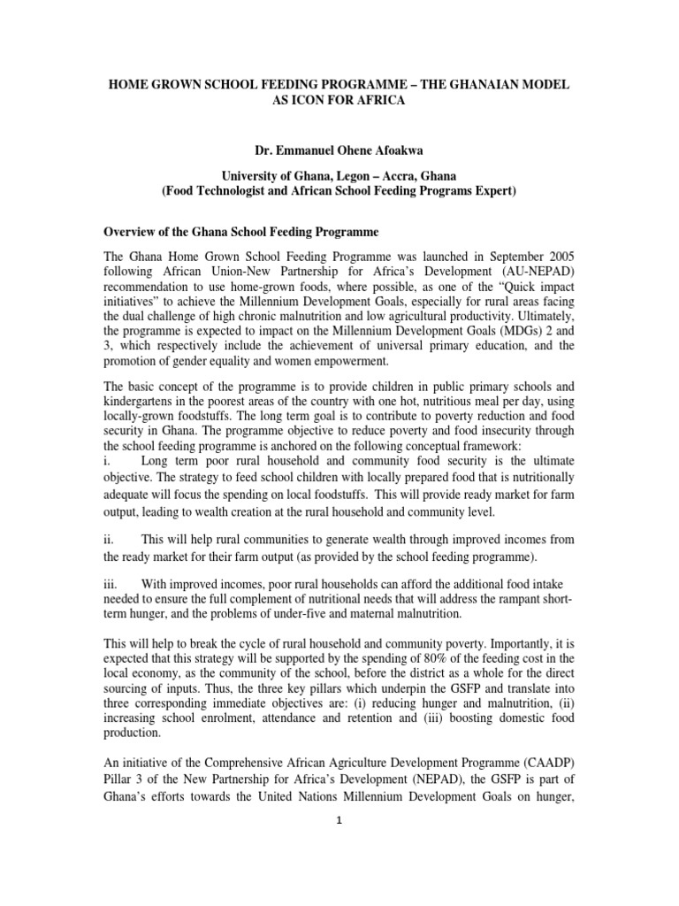 Home Grown School Feeding Programme - The Ghanaian Model As Icon For ...
