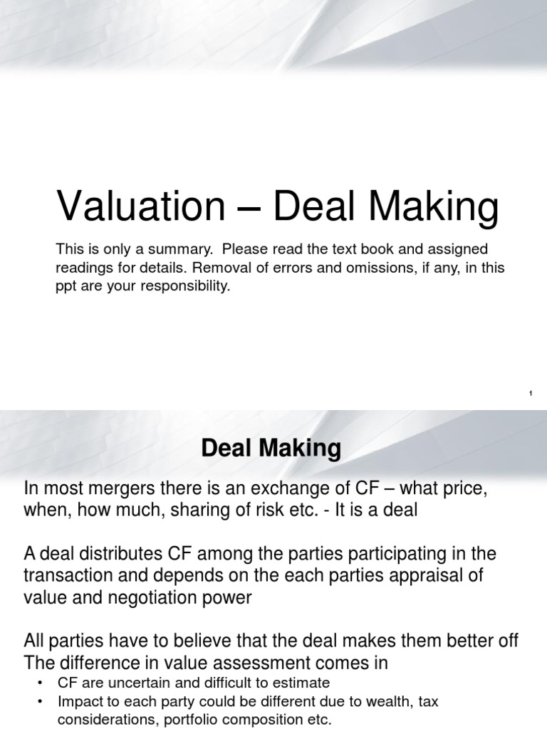 Valuation and Deal Structuring | PDF | Mergers And Acquisitions ...