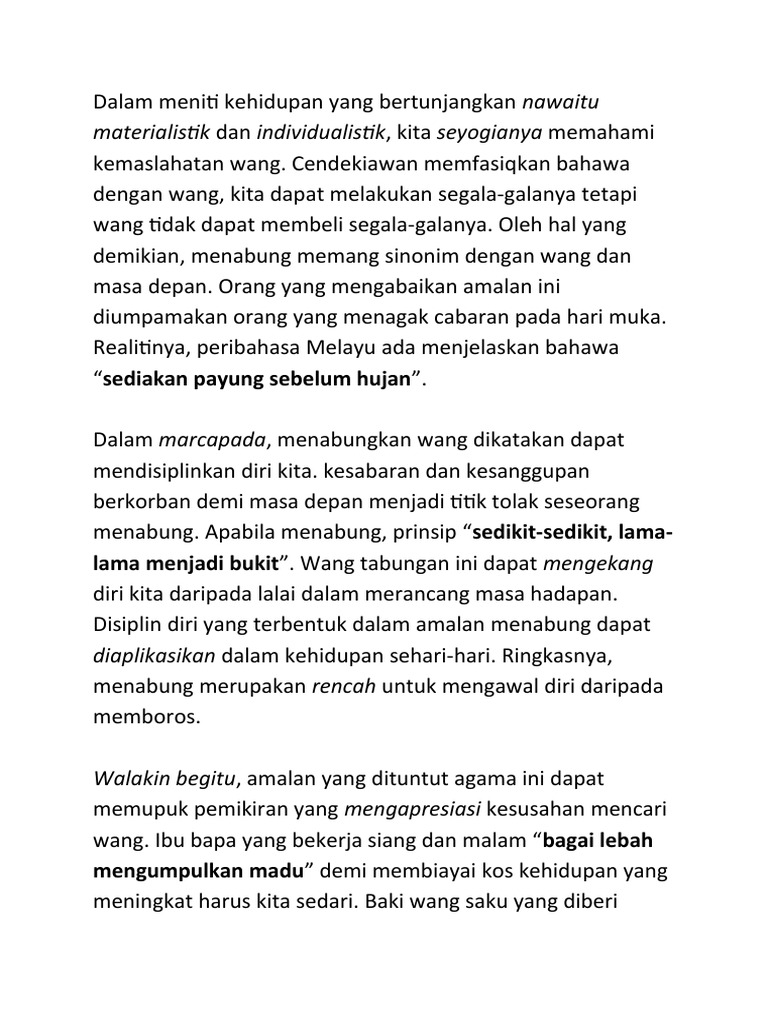 Dalam Meniti Kehidupan Yang Bertunjangkan Nawaitu Materialistik Dan ...