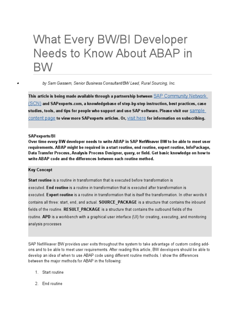 Abap For BW | PDF | Subroutine | Variable (Computer Science)