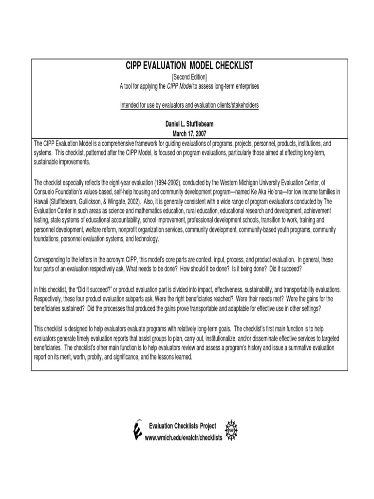 CIPP Checklist | Program Evaluation | Educational Assessment