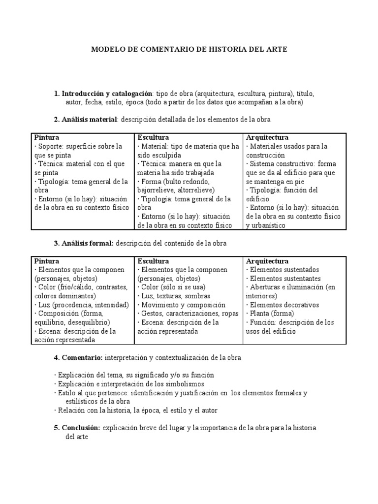 Modelo De Comentario De Historia Del Arte Pdf Escultura Pinturas