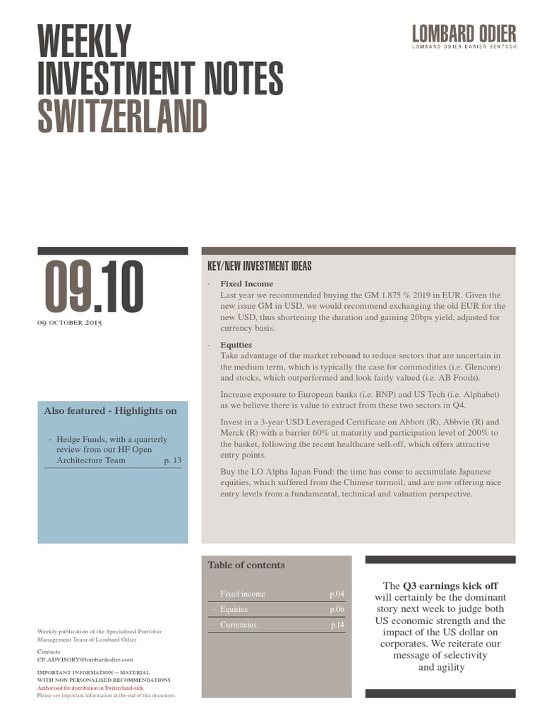 Weekly Investment Notes - 2015.10.09 | PDF | Bonds (Finance ...