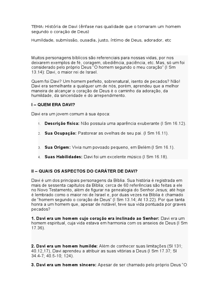 Davi: O Homem Segundo o Coração de Deus | PDF | Samuel | Davi