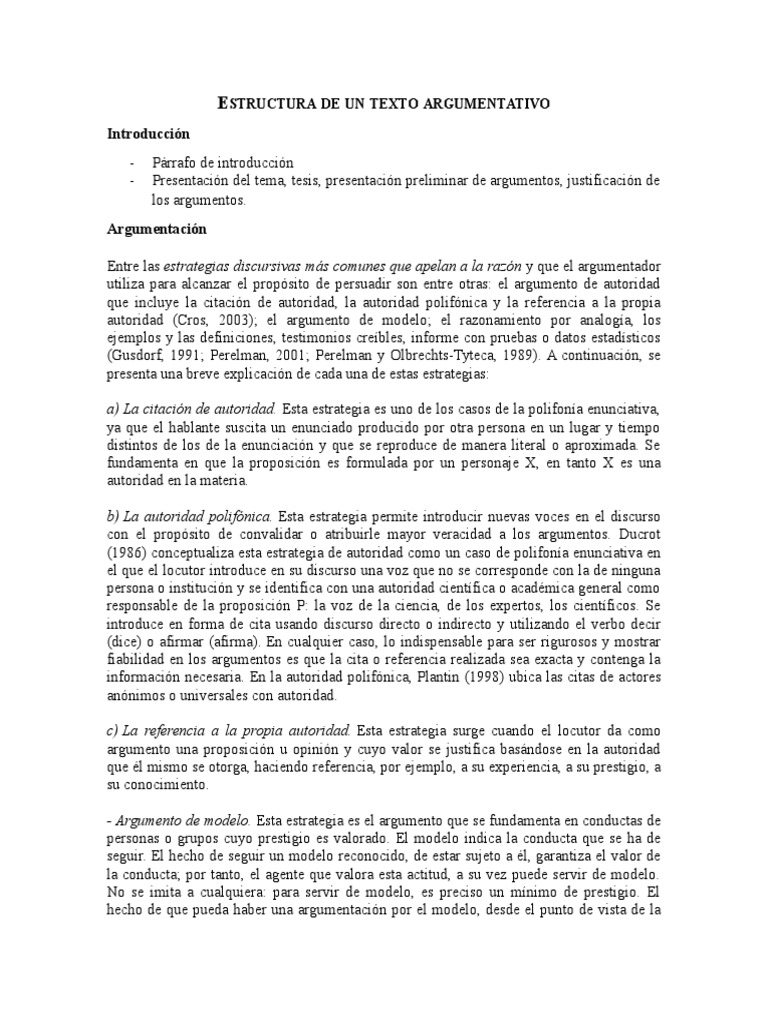 Estructura de Un Texto Argumentativo | PDF | Teoría de la argumentación ...