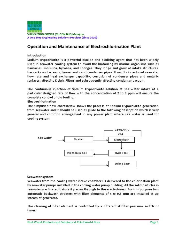 Electrochlorination Plant Operations Guide | PDF | Chlorine | Chemical ...