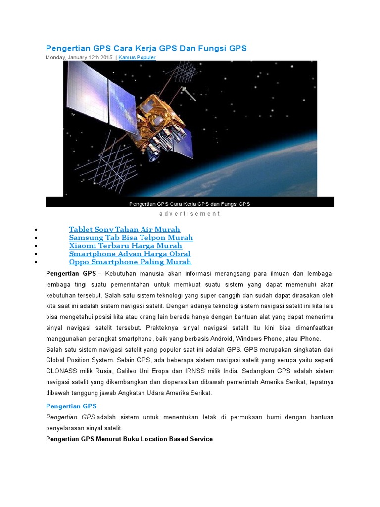 Pengertian GPS Cara Kerja GPS Dan Fungsi GPS | PDF