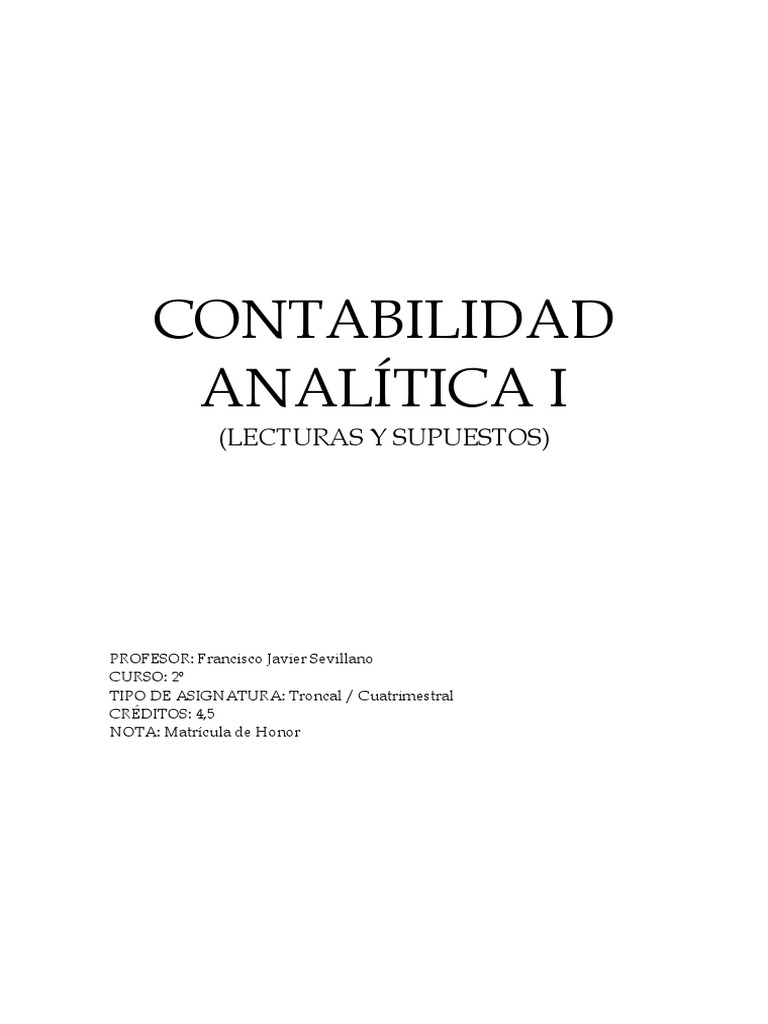 Contabilidad Analitica | PDF | Costo | Contabilidad
