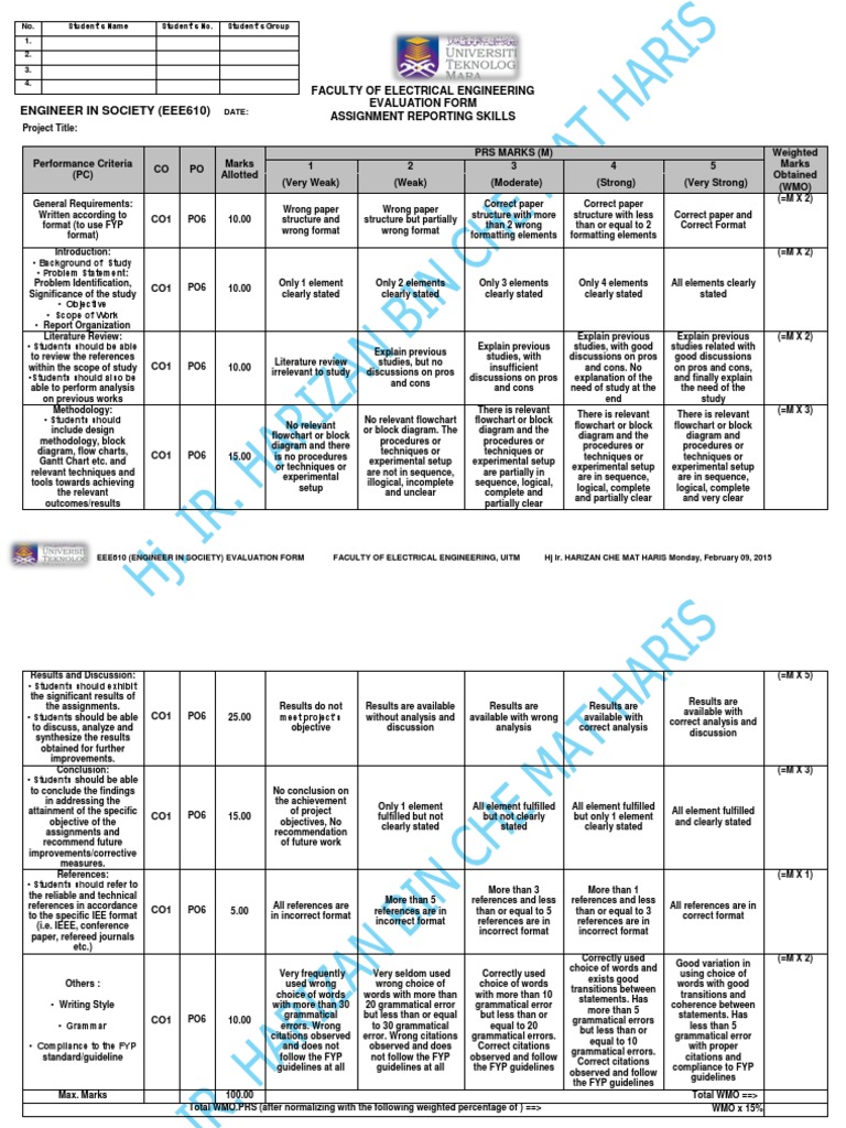 EEE610 Assignment Evaluation Criteria | PDF | Grammar | Science