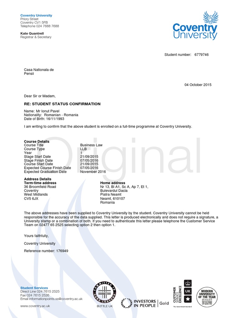 Original: Re: Student Status Confirmation | PDF