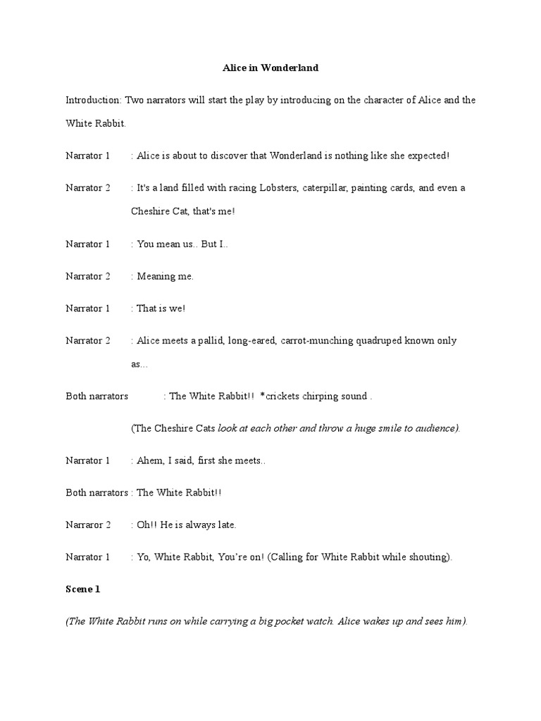 Alice in Wonderland Script | PDF | Lewis Carroll | English Children's ...