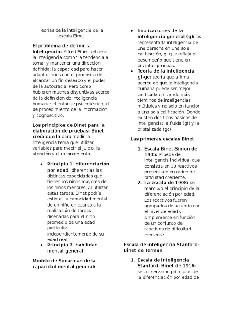 Teoría y Escalas de Inteligencia Binet | PDF | Teoría | Conceptos ...
