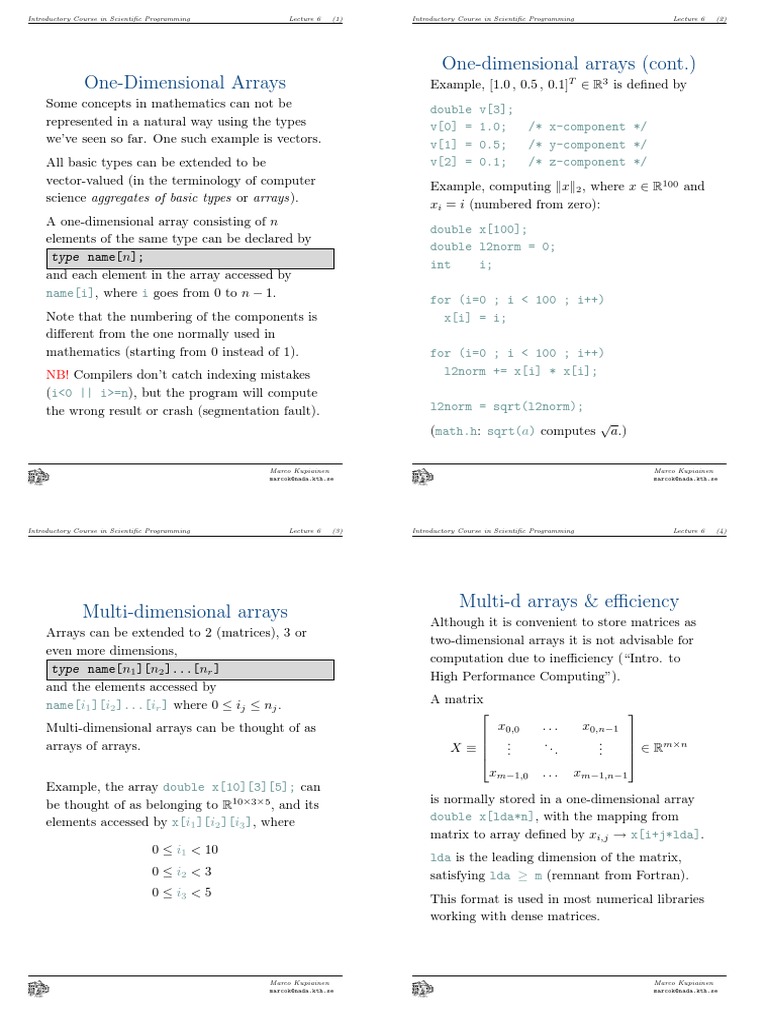 One Dimensional Array and Multi-Dimensional Arrays PDF | PDF | Matrix (Mathematics) | Array Data ...