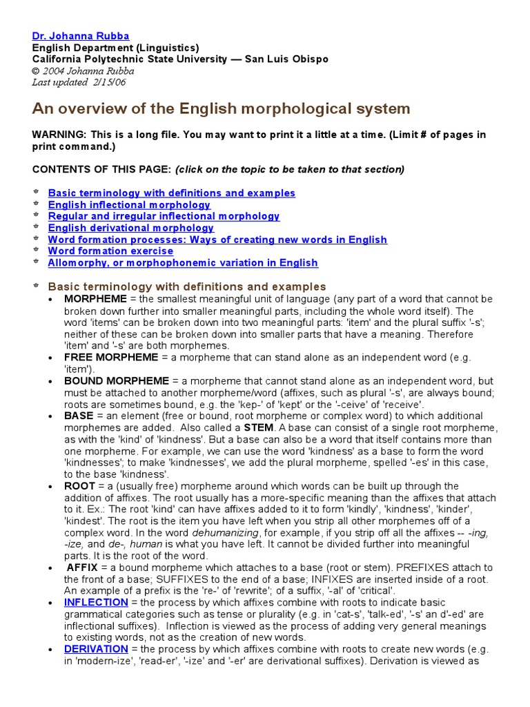 An Overview of The English Morphological System | PDF | Morphology ...