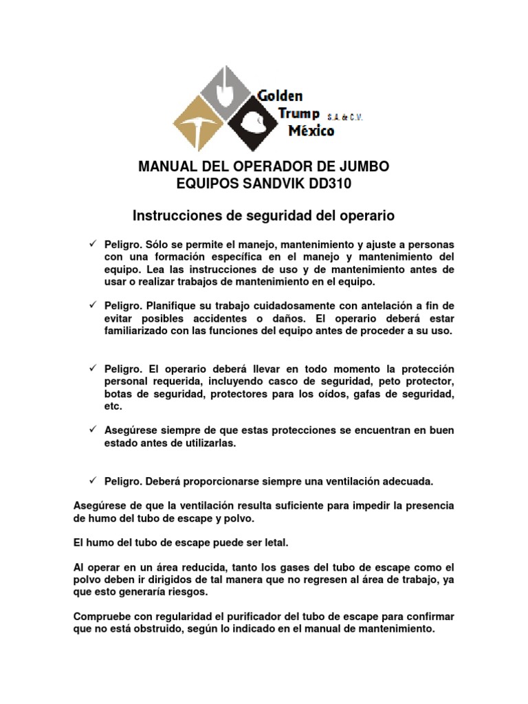 Manual del Operador de Jumbo Sandvik DD310: Instrucciones Completas de ...