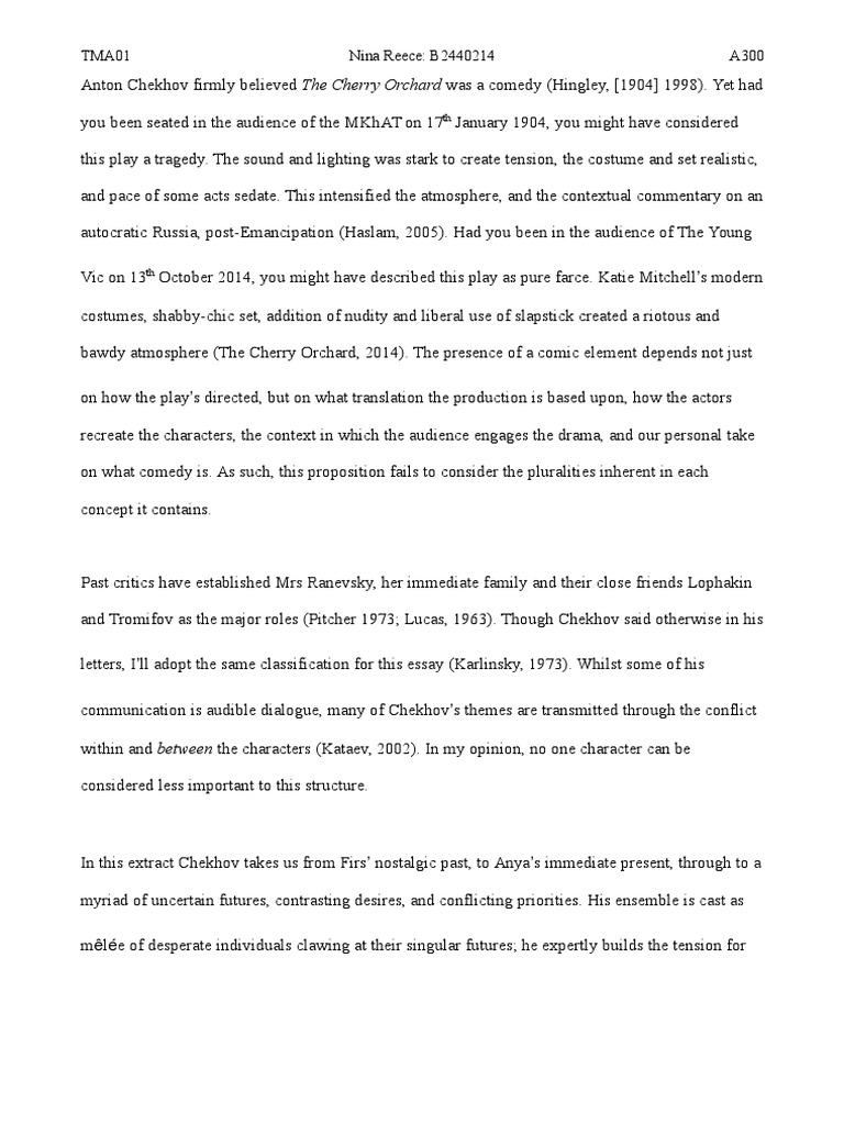 Chekhov Analysis The Cherry Orchard | PDF | Anton Chekhov | Entertainment