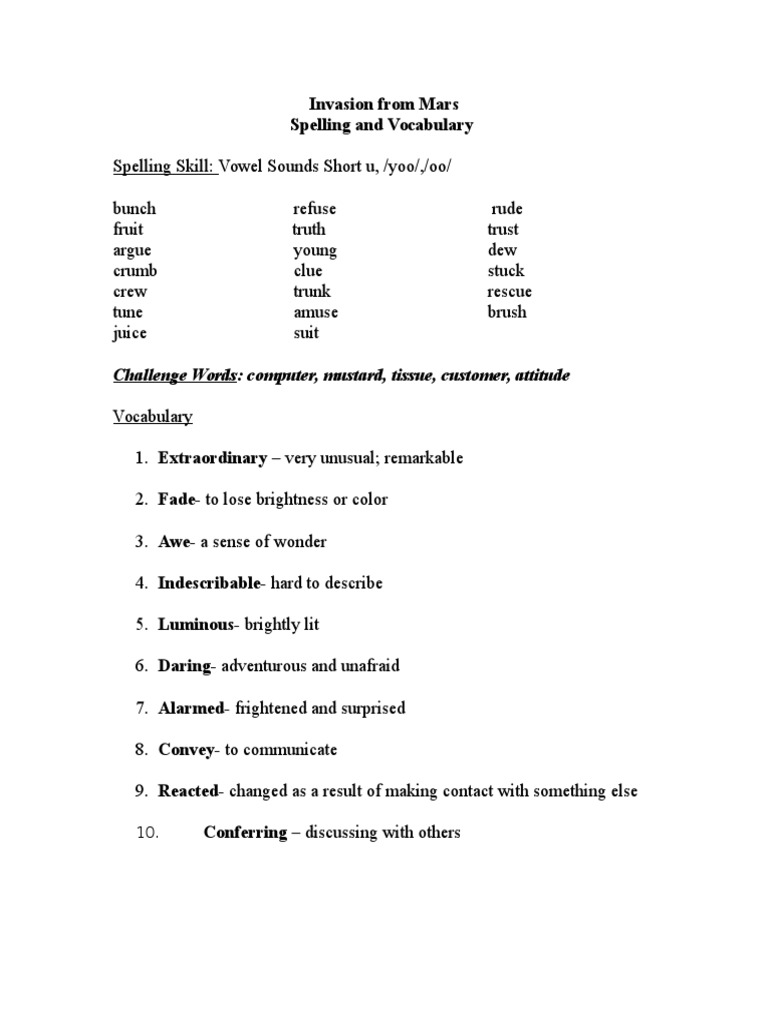 Mars Vocabulary and Spelling Guide | PDF | Symbols | Linguistics