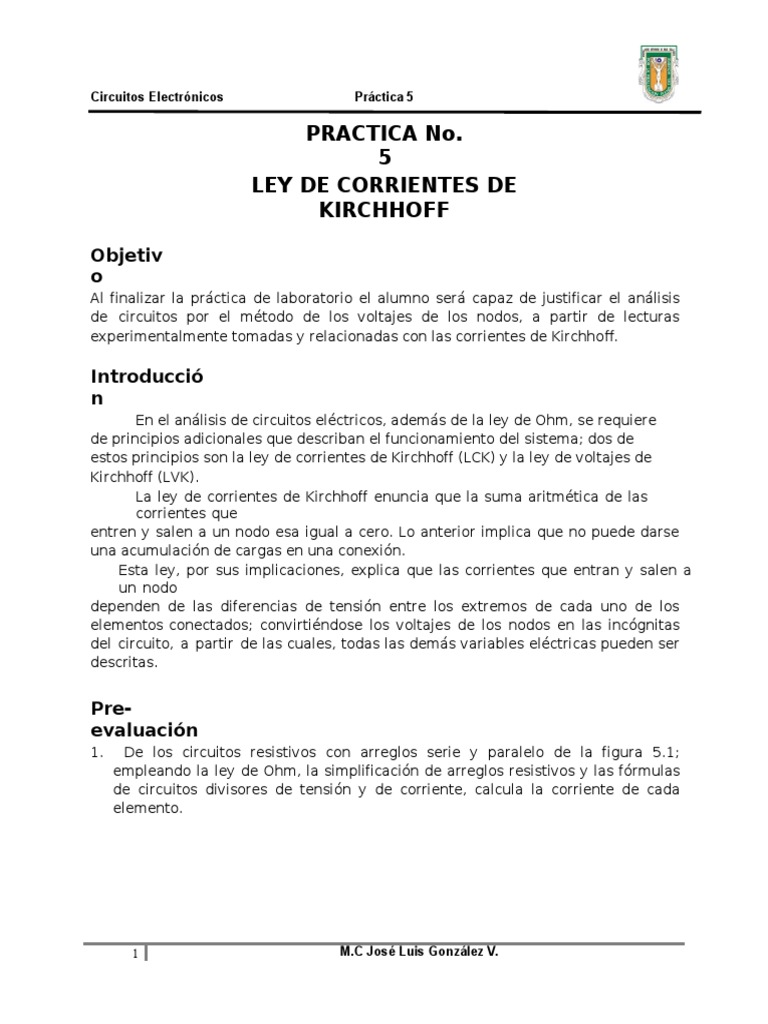 PRACTICA5 Circuitos | PDF | Análisis de red (circuitos eléctricos) | Corriente eléctrica