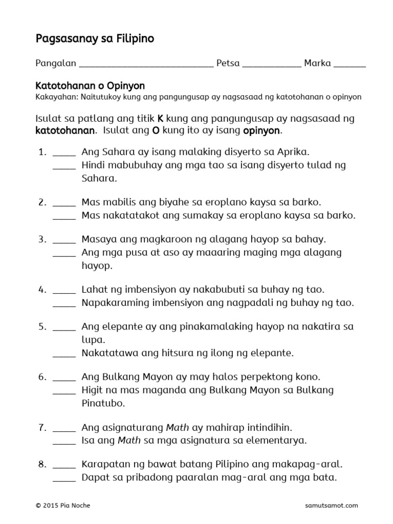 Katotohanan o Opinyon 2 | PDF