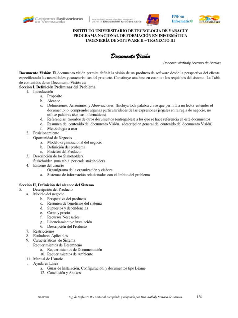 Documento de Visión para un Sistema de Información de Ventas | PDF ...