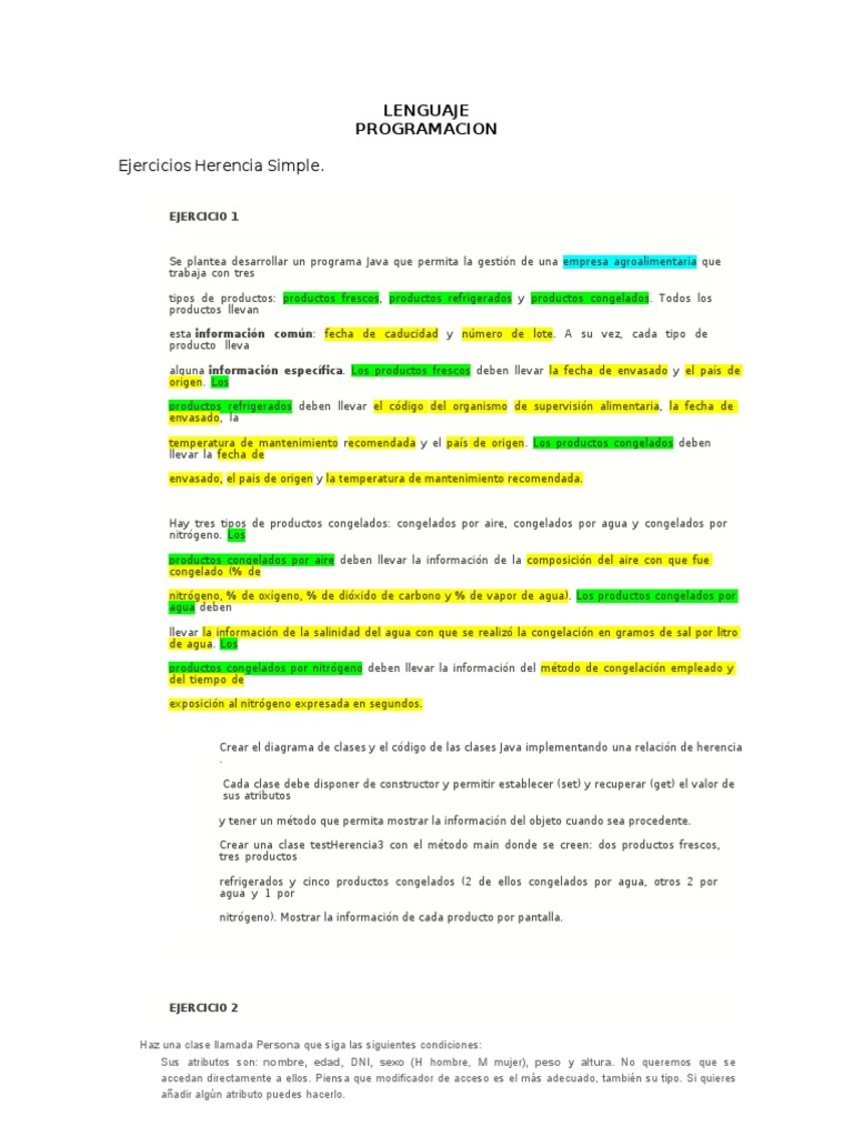 Ejercicios Herencia Simple | PDF | Herencia (Programación Orientada a ...