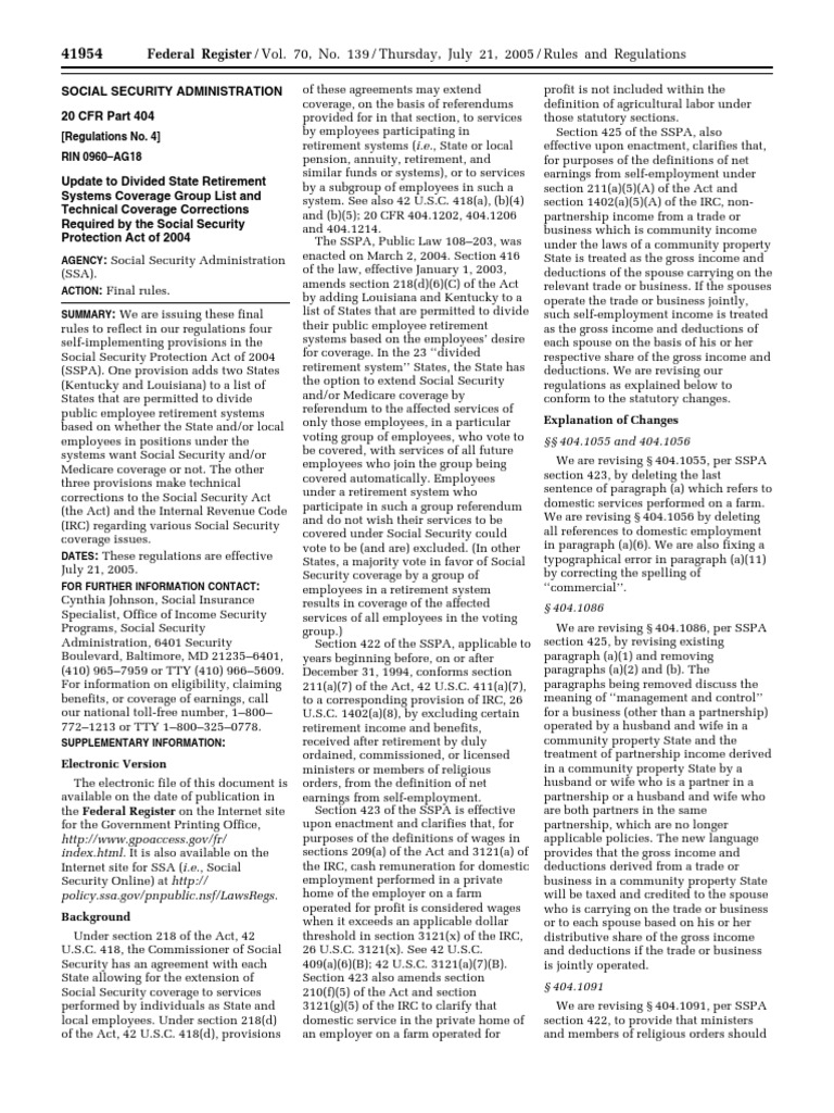Rule: Social Security Benefits: Federal Old Age, Survivors, and ...