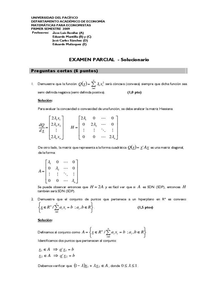 2009-II EP MPE (Examen Parcial Solucionario) | PDF | Conjunto convexo | Valores propios y ...